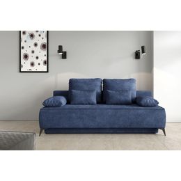 Schlafsofa WERK2 "Indira Samtvelour Boucle Bezug, Breite 206cm, Liegefl&auml;che 202/145cm", blau (nachtblau), B:206cm H:97cm T:98cm, 100% Polyester, Sofas, Schlafsofa, 2-Sitzer Sofa & Schlafcouch mit Bettkasten