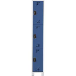 eurokraft pro 3er-Schließfachschrank Bremen, 1 Abteil, lichtgrau / brillantblau, Breite 300 mm, 3 Fächer