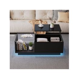 ABRIHOME LED Couchtisch mit Verstecktem Stauraum in Schwarz - (B)100 x (H)33 x (T)50 cm | Gr.: onesize
