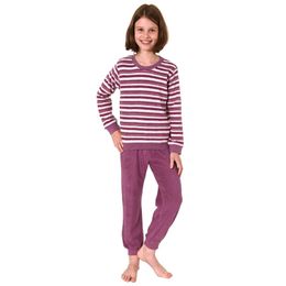 Normann Frottee Pyjama Schlafanzug langarm B&uuml;ndchen - 50660 in beere | Gr.: 134/140