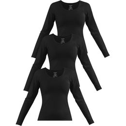 Janice 3 x Damen Langarmshirt Nimes in Schwarz | Gr.: M/L