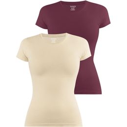 Janice 2 x Damen T-Shirt hochgeschlossen Nice in Beige/Burgund | Gr.: XL/XXL