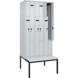 Z-Spind Evolo PLUS Sitzbank, 3 Abteile, lichtgrau / lichtgrau, B 900 mm, Sicherheits-Drehriegel, mit untergebauter Sitzbank, Kunststoff kaiserkraft