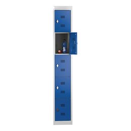 Wolf 5er-Schließfachschrank Hamburg, 1 Abteil, 5 Fächer, Höhe 320 mm, Breite 300 mm, Anbauelement, lichtgrau / enzianblau