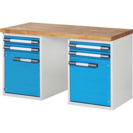 eurokraft pro Werkbank, Baukastensystem Serie 7000, 4 Schubladen, 2 Türen, BxT 1500 x 700 mm