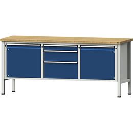 ANKE Werkbank, Gestellbauweise Serie V, 2 Türen 540 mm, 3 Schubladen, Höhe 890 mm, Buche massiv