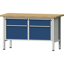 ANKE Werkbank, Gestellbauweise Serie V, 2 Schubladen 180 mm, 2 Schubladen 360 mm, Höhe 890 mm, Buche massiv