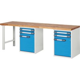 eurokraft pro Werkbank, Baukastensystem Serie 7000, 4 Schubladen, 2 Türen, extrabreit, BxT 2500 x 700 mm