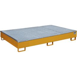 eurokraft pro Regal-Bodenwanne mit PE-Einsatz, mit Rost, 1000 l, LxBxH 2165 x 1315 x 510 mm, orange