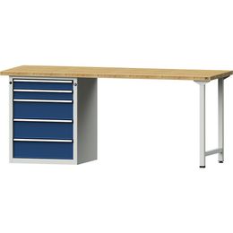 ANKE Werkbank, Gestellbauweise Serie V, 5 Schubladen, Breite 2000 mm, Buche massiv