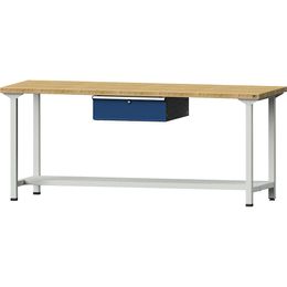ANKE Werkbank, Gestellbauweise Serie V, 1 Schublade, 1 Ablageboden, Breite 2000 mm, Buchemassivplatte