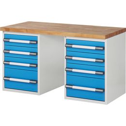 eurokraft pro Werkbank, Baukastensystem Serie 7000, 8 Schubladen, BxT 1500 x 700 mm