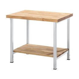 eurokraft pro Höhenverstellbare Werkbank, Gestellbauweise, 1 Ablageboden, Breite 750 mm, Gestell lichtgrau