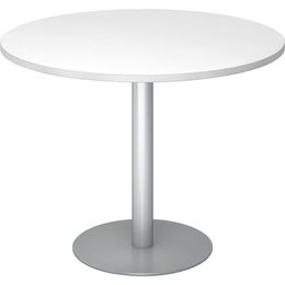 Besprechungstisch, Ø 1000 mm, 755 mm hoch, Gestell silber, Platte weiß kaiserkraft