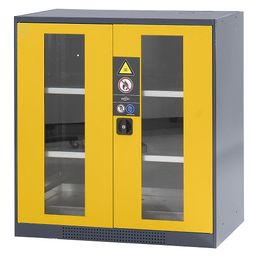 ASECOS Labor-Chemikalienschrank, 2-t&uuml;rig, halbhoch, 2 Fachb&ouml;den, mit Sichtfenster, gelb