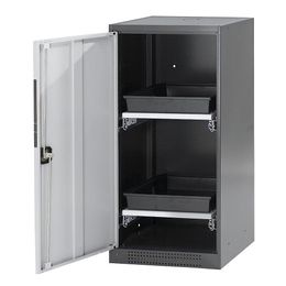 ASECOS Labor-Chemikalienschrank, 1-türig, halbhoch, 2 Auszüge, ohne Sichtfenster, grau