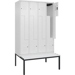 C+P Z-Spind Classic PLUS Sitzbank, 4 Abteile, verkehrsweiß, B 1200 mm, Zylinderschloss, untergebaut, Kunststoff