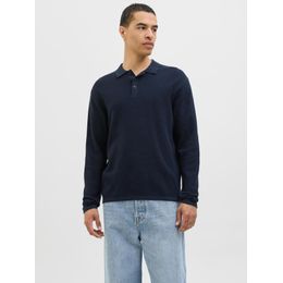 Jack & Jones Strickpullover JACK & JONES "JJEGEORGE KNIT POLO LS SN", Damen, Gr. S, blau (navy blazer), Strick, Obermaterial: 85% Baumwolle, 15% Polyester, unifarben, relaxed fit normal, Rundhals, Pullover Strickpullover