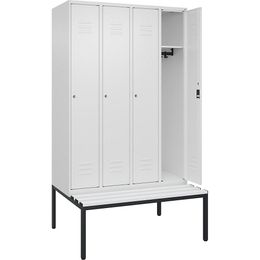 C+P Spind Classic PLUS Sitzbank, 4 Abteile, verkehrsweiß, B 1200 mm, Zylinderschloss, untergebaut, Kunststoff