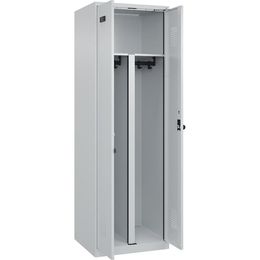 Schwarz-Weiß-Spind Evolo PLUS, 1 Abteil, Trennwand verkürzt, lichtgrau, B 600 mm, mit Bodengleitern, Sicherheits-Drehriegel kaiserkraft