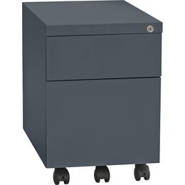 eurokraft basic Rollcontainer, Stahl, 1 Stiftschale, 1 Materialschub, 1 Hängeregistratur, Tiefe 590 mm, basaltgrau