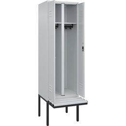 C+P Schwarz-Weiß-Spind Classic PLUS Sitzbank, 1 Abteil, lichtgrau, B 600 mm, Zylinderschloss, auskragend, Kunststoff