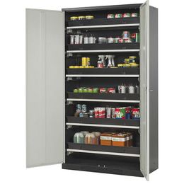 ASECOS Labor-Chemikalienschrank, 2-türig, hoch, 6 Auszüge, ohne Sichtfenster, grau