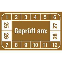 Mehrjahresplakette, Geprüft am, LxH 40 x 25 mm, VE 10 Stk, braun, 25 - 28 kaiserkraft