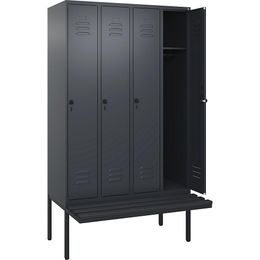 C+P Spind Classic PLUS Sitzbank, 4 Abteile, grau, B 1200 mm, Sicherheits-Drehriegel, auskragend, Kunststoff