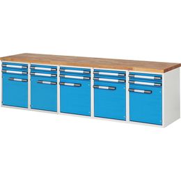 eurokraft pro Werkbank, Baukastensystem Serie 7000, 10 Schubladen, 5 Türen, Tiefe 700 mm, Breite 3000 mm