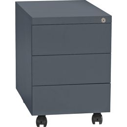 eurokraft basic Rollcontainer, Stahl, 1 Stiftschale, 3 Materialschübe, Tiefe 590 mm, basaltgrau