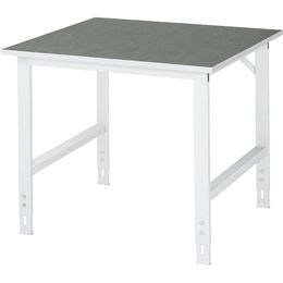 Rau Arbeitstisch, höhenverstellbar, Gestell 60 x 30 mm, Linoleumplatte, BxT 1000 x 1000 mm, lichtgRau