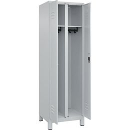 C+P Schwarz-Weiß-Spind Classic PLUS, 1 Abteil, lichtgrau, HxB 1950 x 600 mm, mit Füßen, Zylinderschloss