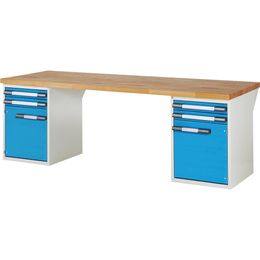 eurokraft pro Werkbank, Baukastensystem Serie 7000, 4 Schubladen, 2 Türen, BxT 2500 x 900 mm