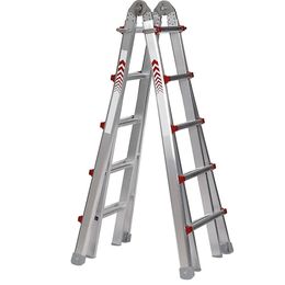 Teleskop-Klappleiter, Steh-, Anlege-, Schiebe- und Treppenleiter in Einem, 4 x 5 Sprossen kaiserkraft
