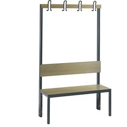 C+P Umkleidebank COMFORT, einseitig, HPL, Lehne und Hakenleiste, Länge 1000 mm, Dekor Eiche