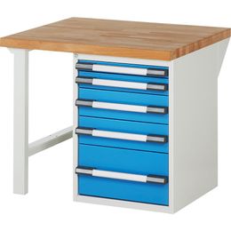 eurokraft pro Werkbank, Baukastensystem Serie 7000, 5 Schubladen, BxT 1000 x 900 mm