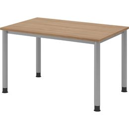 Schreibtisch, HxT 685 - 810 x 800 mm, 4 Rundrohrbeine, Breite 1200 mm, alusilber / Nussbaum kaiserkraft