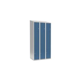 Z-Spind Fydor, 3 Abteile, lichtgrau / brillantblau, B 900 mm, 3 Abteile, schräge Dachform, Zylinderschloss kaiserkraft