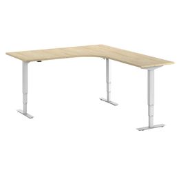 Schreibtisch Atlanta, elektrisch höhenverstellbar, L-Form, BxT 1800 x 2000 mm, Eiche/weiß, rechts kaiserkraft
