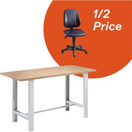 Deal: Werkbank inkl. Arbeitsdrehstuhl zum 1/2 Preis, HxBxT 850 - 900 x 1500 x 700 mm, Multiplex-Platte kaiserkraft