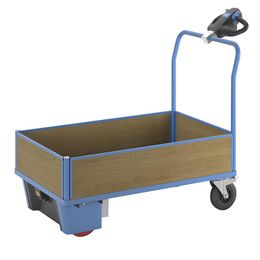 eurokraft pro Plattformwagen mit Elektroantrieb, 4 halbhohe MDF-Wände, LxBxH 1570 x 800 x 1300 mm