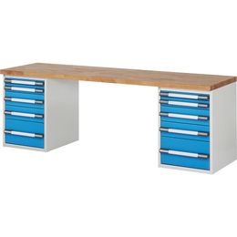 eurokraft pro Werkbank, Baukastensystem Serie 7000, 10 Schubladen, BxT 2500 x 700 mm