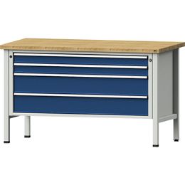ANKE Werkbank 1500 mm breit, Gestellbauweise, 4 Schubladen à 2 x 90, 2 x 180 mm, Buchemassivplatte, Höhe 890 mm