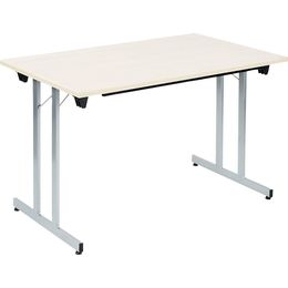 Klapptisch F25, BxT 1200 x 700 mm, Platte Ahorn-Dekor, Gestell alusilber kaiserkraft