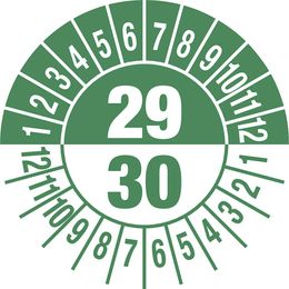 Prüfplakette, Mehrjahreszahlen, Dokumentenfolie, Ø 25 mm, VE 10 Stk, 30/31, grün kaiserkraft