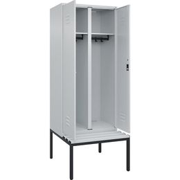 C+P Schwarz-Weiß-Spind Classic PLUS Sitzbank, 1 Abteil, lichtgrau, B 800 mm, Zylinderschloss, untergebaut, Kunststoff