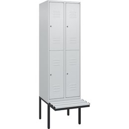 C+P Doppelstock-Spind Classic PLUS Sitzbank, 2 Abteile, lichtgrau, B 600 mm, Zylinderschloss, auskragend, Kunststoff