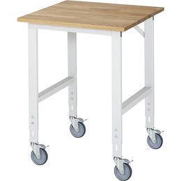 Rau Fahrbarer Arbeitstisch, Gestell 60 x 30 mm, Platten-BxT 750 x 800 mm, Buche-Massivholzplatte