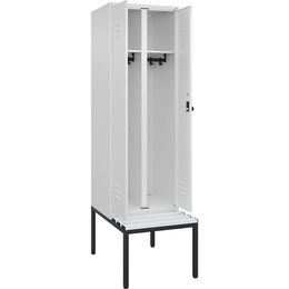 C+P Schwarz-Weiß-Spind Classic PLUS Sitzbank, 1 Abteil, verkehrsweiß, B 600 mm, Sicherheits-Drehriegel, untergebaut, Kunststoff